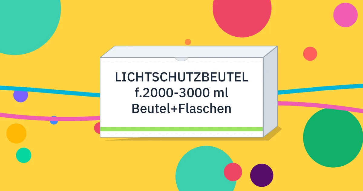 Symbolbild: Packung mit der Aufschrift LICHTSCHUTZBEUTEL f.2000-3000 ml Beutel+Flaschen (PZN 20597922) – Verfügbarkeit und Bezug in Apotheken in Frankfurt am Main