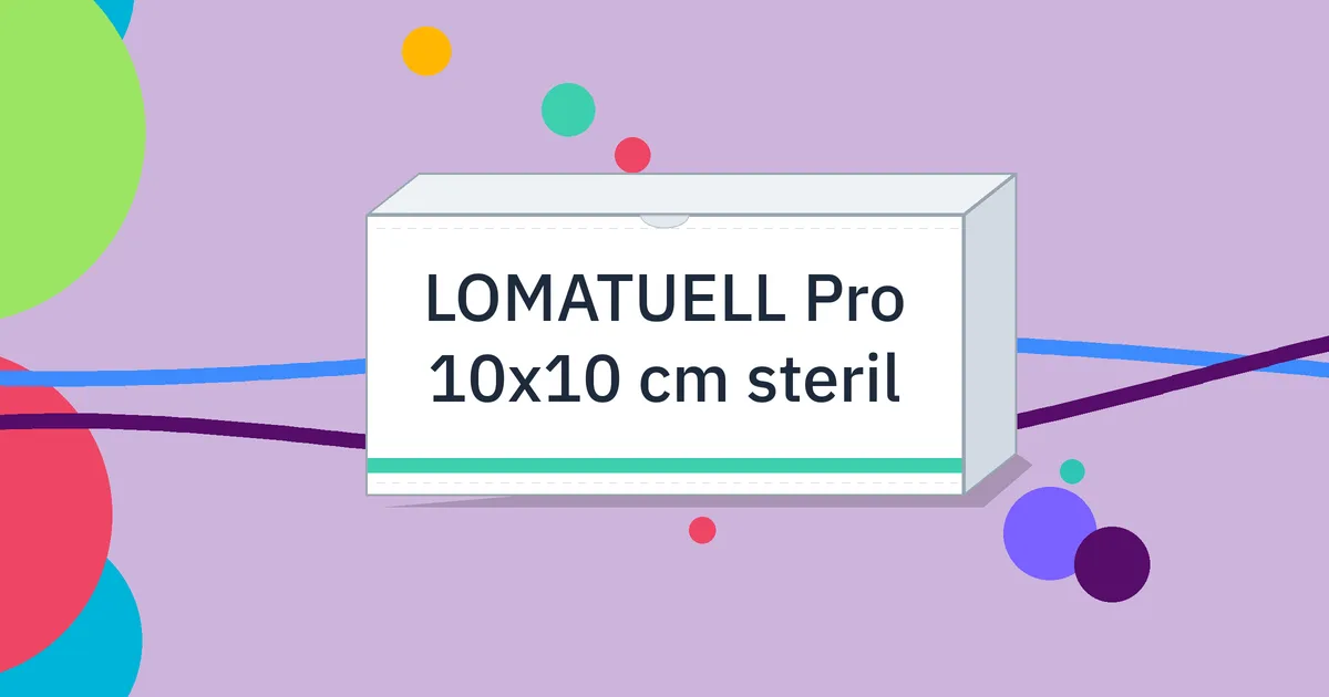 Symbolbild: Packung mit der Aufschrift LOMATUELL Pro 10x10 cm steril (PZN 16537357) – Verfügbarkeit und Bezug in Apotheken in Frankfurt am Main