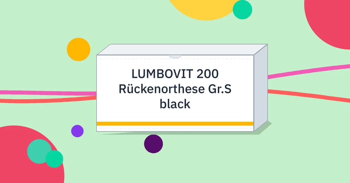 Symbolbild: Packung mit der Aufschrift LUMBOVIT 200 Rückenorthese Gr.S black (PZN 11608650) – Verfügbarkeit und Bezug in Apotheken in Frankfurt am Main