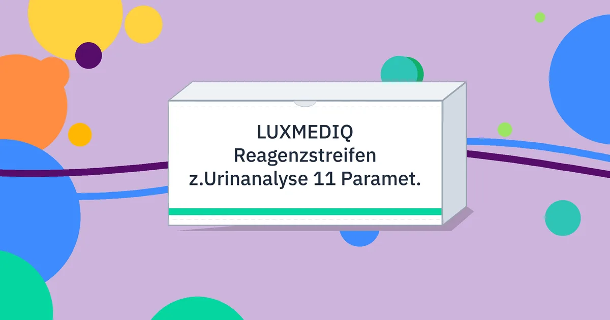 Symbolbild: Packung mit der Aufschrift LUXMEDIQ Reagenzstreifen z.Urinanalyse 11 Paramet. (PZN 20631725) – Verfügbarkeit und Bezug in Apotheken in Frankfurt am Main