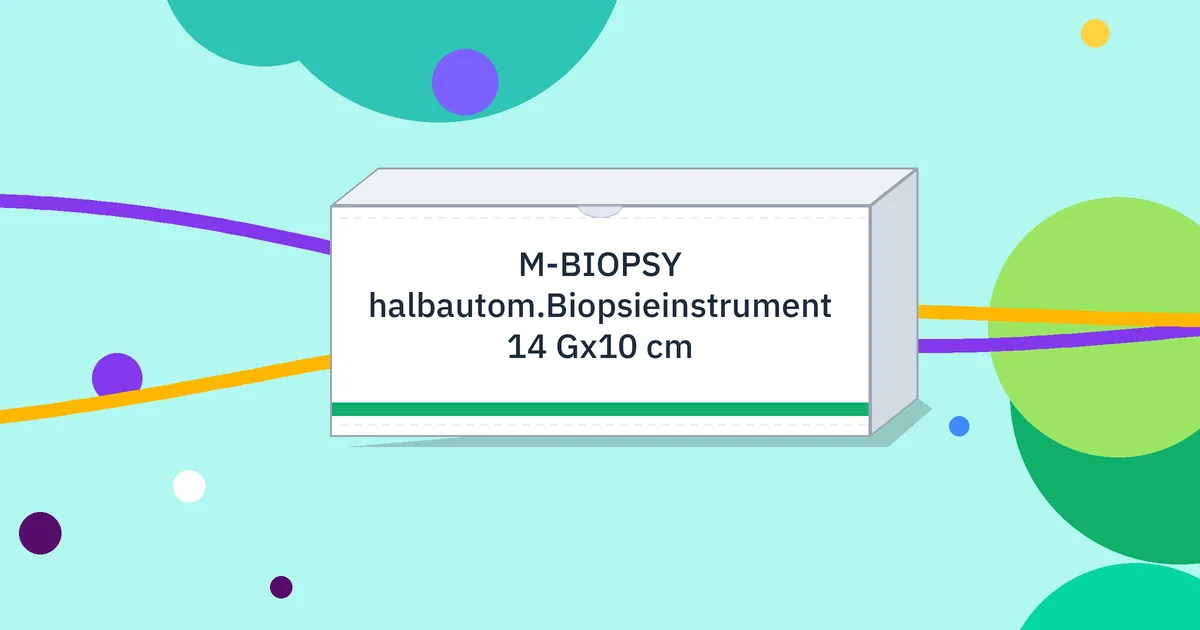 Symbolbild: Packung mit der Aufschrift M-BIOPSY halbautom.Biopsieinstrument 14 Gx10 cm (PZN 20280668) – Verfügbarkeit und Bezug in Apotheken in Frankfurt am Main