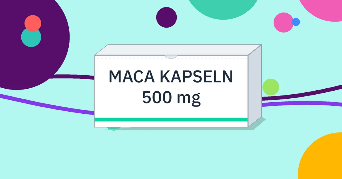 Symbolbild: Packung mit der Aufschrift MACA KAPSELN 500 mg (PZN 00744485) – Verfügbarkeit und Bezug in Apotheken in Frankfurt am Main