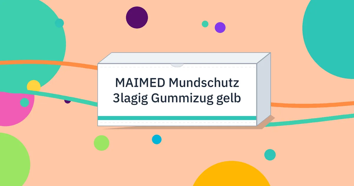 Symbolbild: Packung mit der Aufschrift MAIMED Mundschutz 3lagig Gummizug gelb (PZN 05467553) – Verfügbarkeit und Bezug in Apotheken in Frankfurt am Main