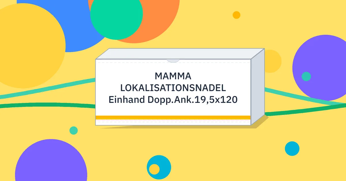 Symbolbild: Packung mit der Aufschrift MAMMA LOKALISATIONSNADEL Einhand Dopp.Ank.19,5x120 (PZN 01803758) – Verfügbarkeit und Bezug in Apotheken in Frankfurt am Main