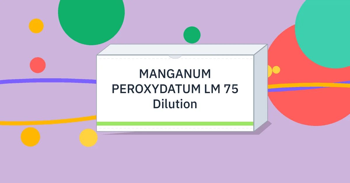Symbolbild: Packung mit der Aufschrift MANGANUM PEROXYDATUM LM 75 Dilution (PZN 12945355) – Verfügbarkeit und Bezug in Apotheken in Frankfurt am Main