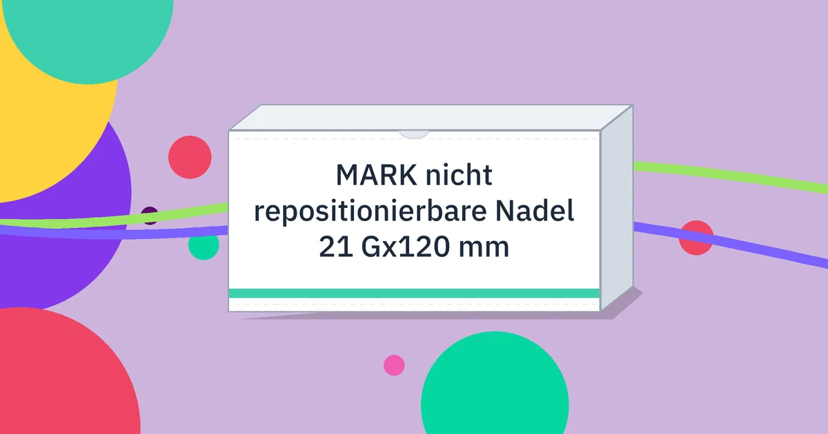 Symbolbild: Packung mit der Aufschrift MARK nicht repositionierbare Nadel 21 Gx120 mm (PZN 19736672) – Verfügbarkeit und Bezug in Apotheken in Frankfurt am Main