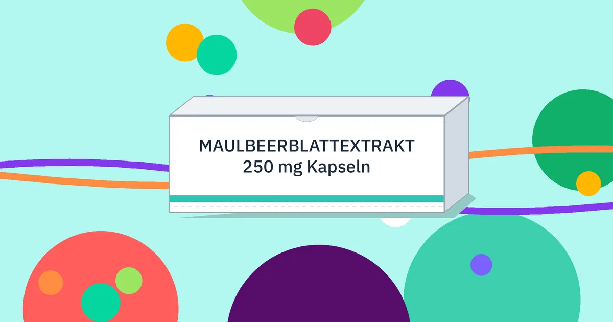 Symbolbild: Packung mit der Aufschrift MAULBEERBLATTEXTRAKT 250 mg Kapseln (PZN 19680032) – Verfügbarkeit und Bezug in Apotheken in Frankfurt am Main