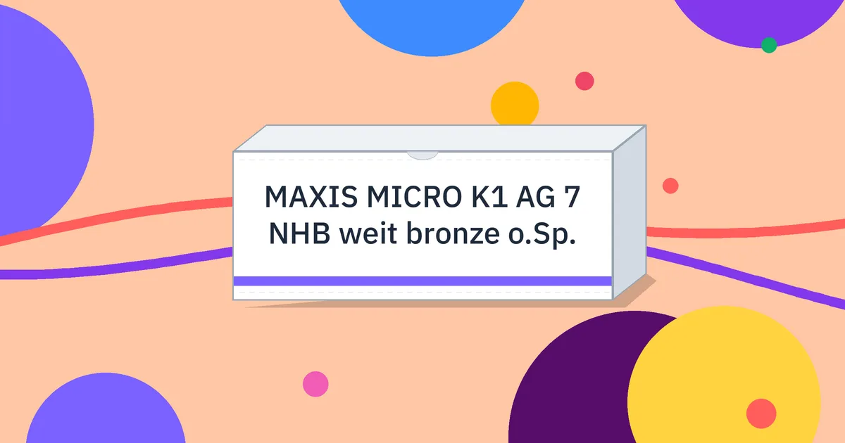 Symbolbild: Packung mit der Aufschrift MAXIS MICRO K1 AG 7 NHB weit bronze o.Sp. (PZN 17672548) – Verfügbarkeit und Bezug in Apotheken in Frankfurt am Main