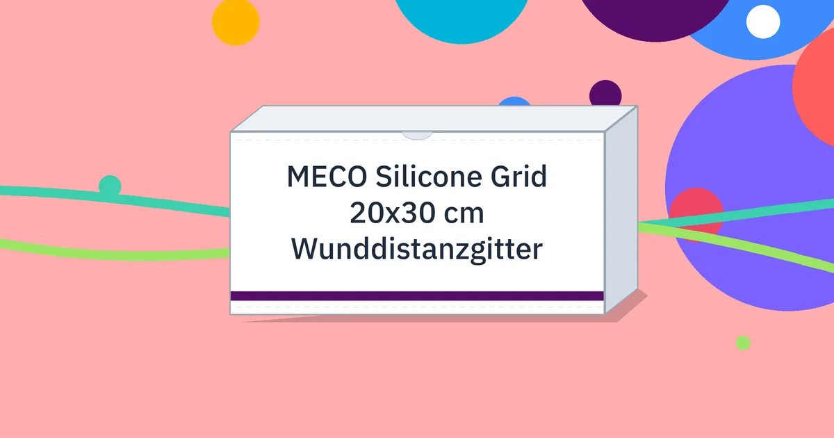 Symbolbild: Packung mit der Aufschrift MECO Silicone Grid 20x30 cm Wunddistanzgitter (PZN 20090695) – Verfügbarkeit und Bezug in Apotheken in Frankfurt am Main