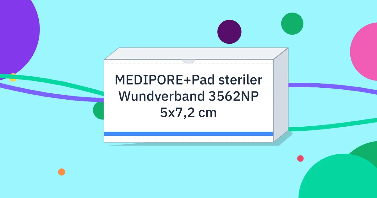 Symbolbild: Packung mit der Aufschrift MEDIPORE+Pad steriler Wundverband 3562NP 5x7,2 cm (PZN 07194792) – Verfügbarkeit und Bezug in Apotheken in Frankfurt am Main