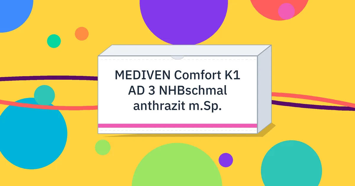 Symbolbild: Packung mit der Aufschrift MEDIVEN Comfort K1 AD 3 NHBschmal anthrazit m.Sp. (PZN 14561239) – Verfügbarkeit und Bezug in Apotheken in Frankfurt am Main
