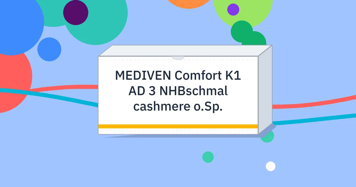 Symbolbild: Packung mit der Aufschrift MEDIVEN Comfort K1 AD 3 NHBschmal cashmere o.Sp. (PZN 14659412) – Verfügbarkeit und Bezug in Apotheken in Frankfurt am Main