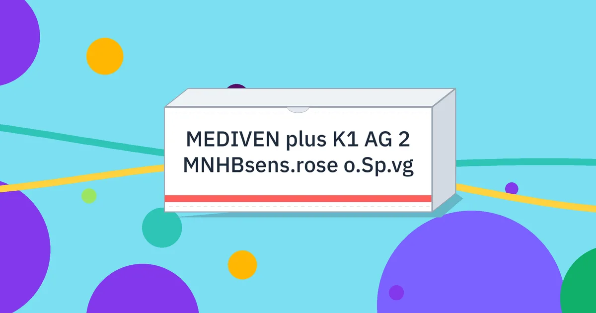 Symbolbild: Packung mit der Aufschrift MEDIVEN plus K1 AG 2 MNHBsens.rose o.Sp.vg (PZN 15917187) – Verfügbarkeit und Bezug in Apotheken in Frankfurt am Main