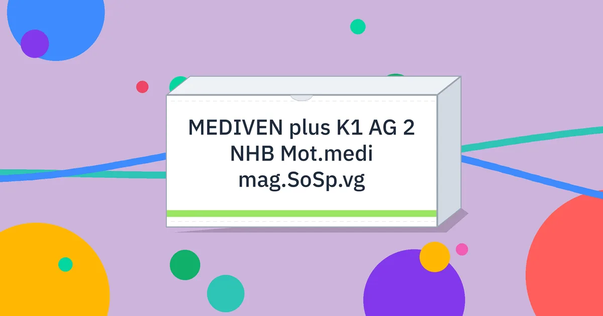 Symbolbild: Packung mit der Aufschrift MEDIVEN plus K1 AG 2 NHB Mot.medi mag.SoSp.vg (PZN 15915797) – Verfügbarkeit und Bezug in Apotheken in Frankfurt am Main
