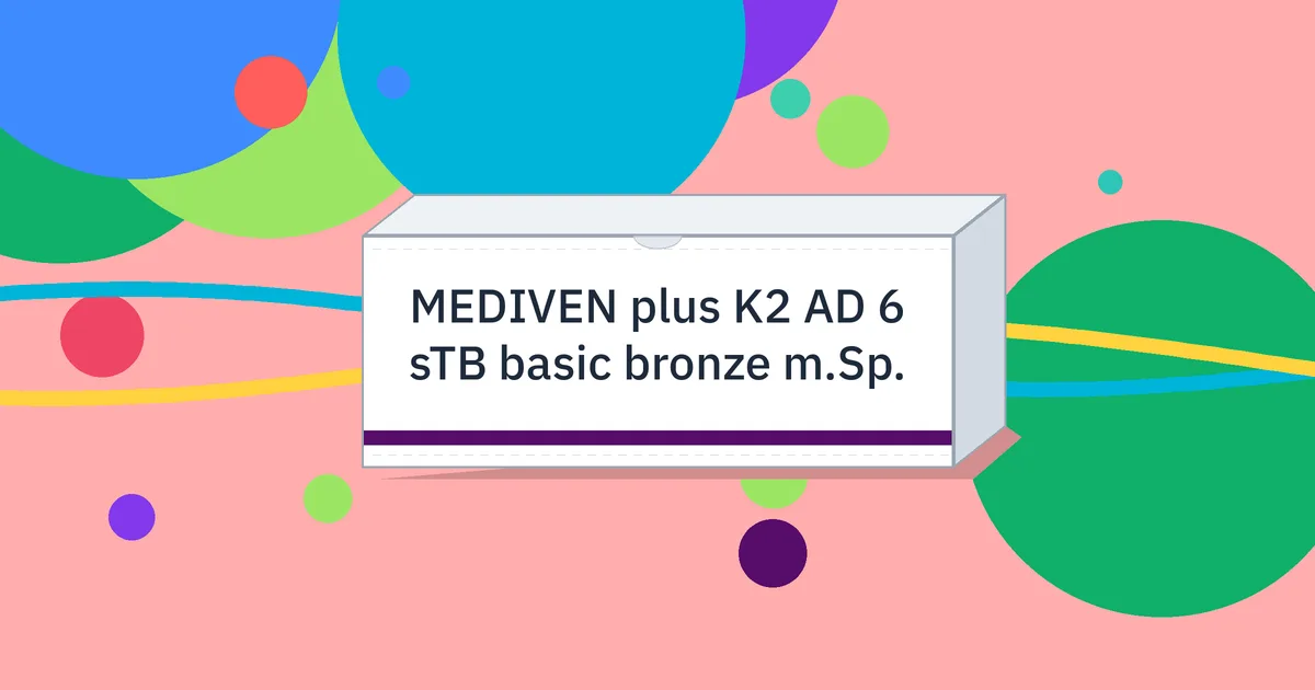 Symbolbild: Packung mit der Aufschrift MEDIVEN plus K2 AD 6 sTB basic bronze m.Sp. (PZN 15096201) – Verfügbarkeit und Bezug in Apotheken in Frankfurt am Main