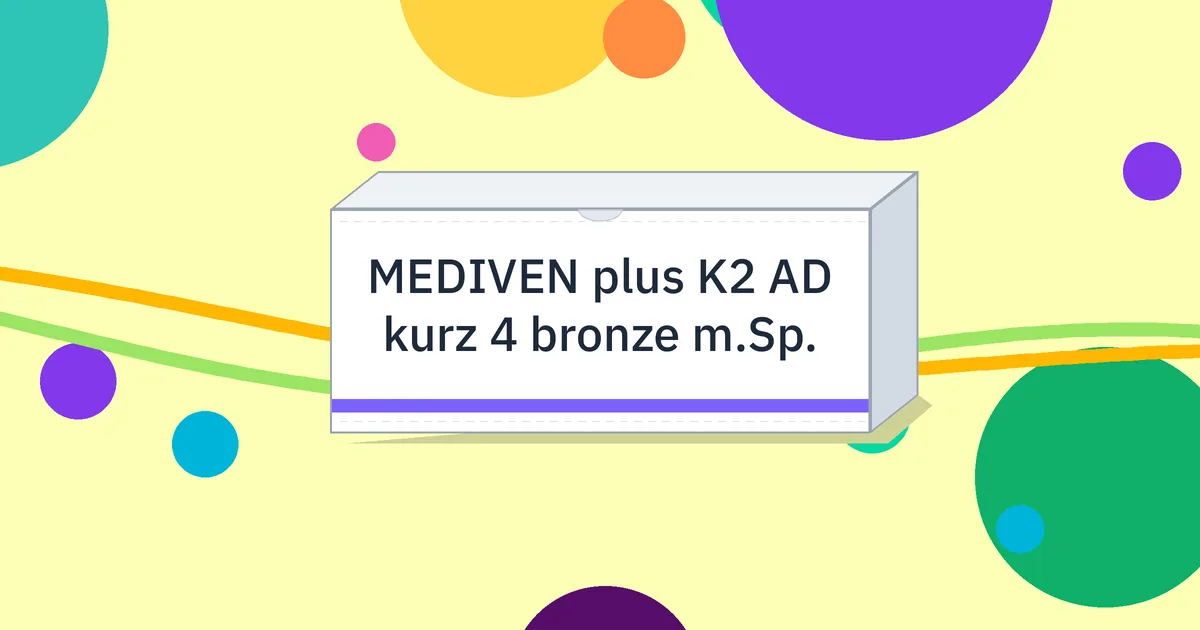 Symbolbild: Packung mit der Aufschrift MEDIVEN plus K2 AD kurz 4 bronze m.Sp. (PZN 15097519) – Verfügbarkeit und Bezug in Apotheken in Frankfurt am Main