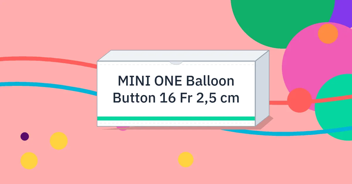 Symbolbild: Packung mit der Aufschrift MINI ONE Balloon Button 16 Fr 2,5 cm (PZN 14342098) – Verfügbarkeit und Bezug in Apotheken in Frankfurt am Main
