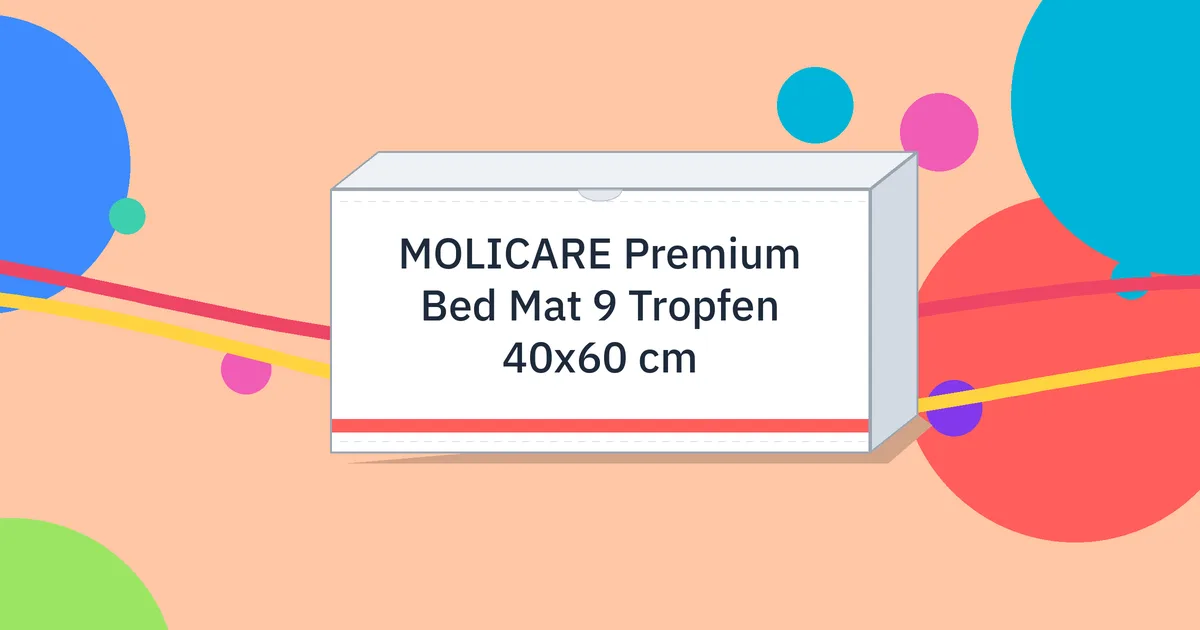 Symbolbild: Packung mit der Aufschrift MOLICARE Premium Bed Mat 9 Tropfen 40x60 cm (PZN 16349911) – Verfügbarkeit und Bezug in Apotheken in Frankfurt am Main
