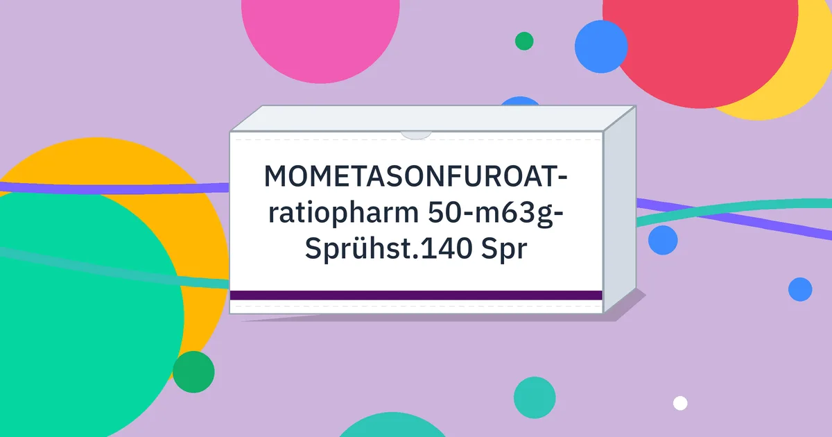 Symbolbild: Packung mit der Aufschrift MOMETASONFUROAT-ratiopharm 50-m63g-Sprühst.140 Spr (PZN 10005547) – Verfügbarkeit und Bezug in Apotheken in Frankfurt am Main