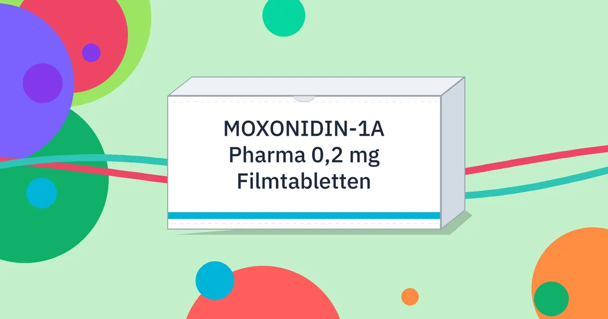 Symbolbild: Packung mit der Aufschrift MOXONIDIN-1A Pharma 0,2 mg Filmtabletten (PZN 00227873) – Verfügbarkeit und Bezug in Apotheken in Frankfurt am Main