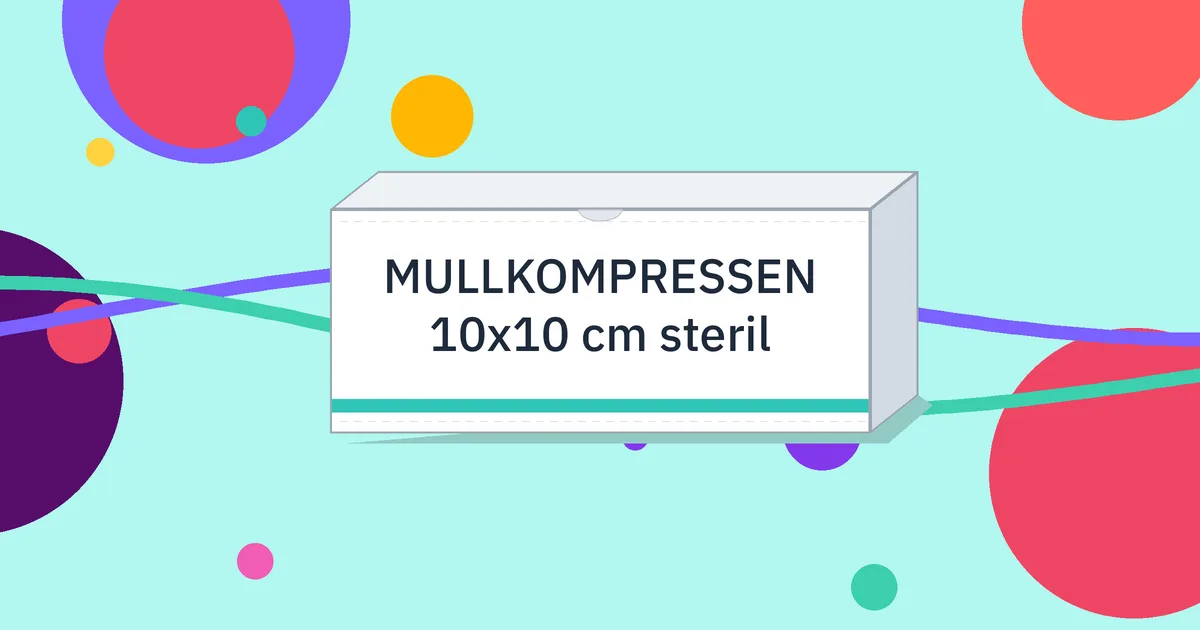 Symbolbild: Packung mit der Aufschrift MULLKOMPRESSEN 10x10 cm steril (PZN 01722592) – Verfügbarkeit und Bezug in Apotheken in Frankfurt am Main