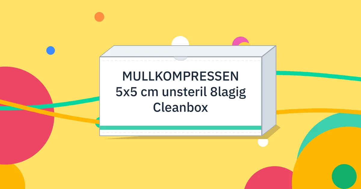 Symbolbild: Packung mit der Aufschrift MULLKOMPRESSEN 5x5 cm unsteril 8lagig Cleanbox (PZN 17563084) – Verfügbarkeit und Bezug in Apotheken in Frankfurt am Main