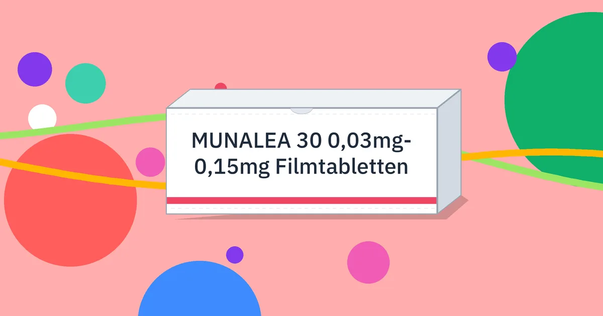 Symbolbild: Packung mit der Aufschrift MUNALEA 30 0,03mg-0,15mg Filmtabletten (PZN 08720811) – Verfügbarkeit und Bezug in Apotheken in Frankfurt am Main