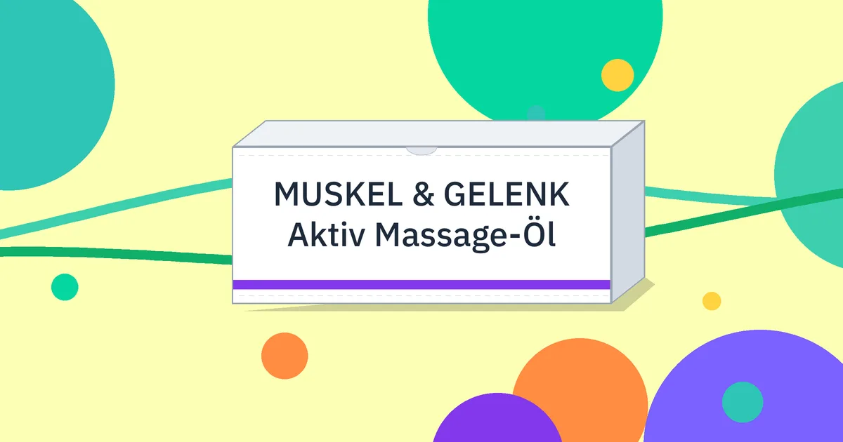 Symbolbild: Packung mit der Aufschrift MUSKEL & GELENK Aktiv Massage-Öl (PZN 18356111) – Verfügbarkeit und Bezug in Apotheken in Frankfurt am Main