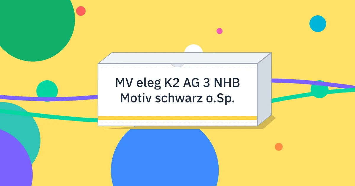 Symbolbild: Packung mit der Aufschrift MV eleg K2 AG 3 NHB Motiv schwarz o.Sp. (PZN 15723135) – Verfügbarkeit und Bezug in Apotheken in Frankfurt am Main