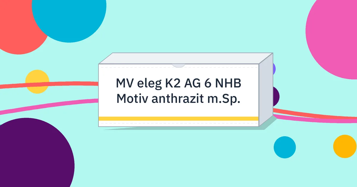 Symbolbild: Packung mit der Aufschrift MV eleg K2 AG 6 NHB Motiv anthrazit m.Sp. (PZN 15721521) – Verfügbarkeit und Bezug in Apotheken in Frankfurt am Main