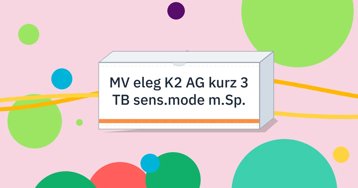 Symbolbild: Packung mit der Aufschrift MV eleg K2 AG kurz 3 TB sens.mode m.Sp. (PZN 09863122) – Verfügbarkeit und Bezug in Apotheken in Frankfurt am Main