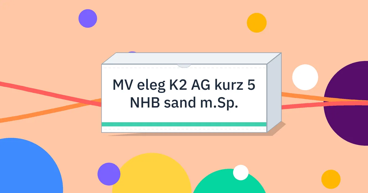 Symbolbild: Packung mit der Aufschrift MV eleg K2 AG kurz 5 NHB sand m.Sp. (PZN 18925603) – Verfügbarkeit und Bezug in Apotheken in Frankfurt am Main