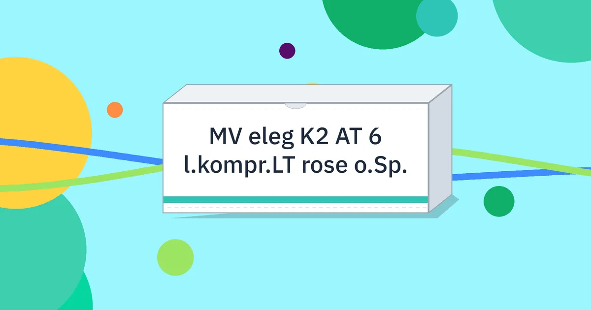 Symbolbild: Packung mit der Aufschrift MV eleg K2 AT 6 l.kompr.LT rose o.Sp. (PZN 15286261) – Verfügbarkeit und Bezug in Apotheken in Frankfurt am Main