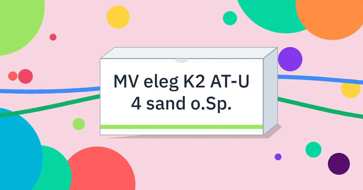 Symbolbild: Packung mit der Aufschrift MV eleg K2 AT-U 4 sand o.Sp. (PZN 18923484) – Verfügbarkeit und Bezug in Apotheken in Frankfurt am Main