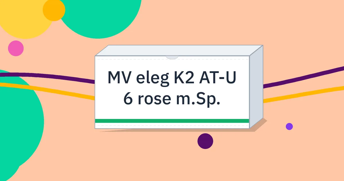 Symbolbild: Packung mit der Aufschrift MV eleg K2 AT-U 6 rose m.Sp. (PZN 15291003) – Verfügbarkeit und Bezug in Apotheken in Frankfurt am Main