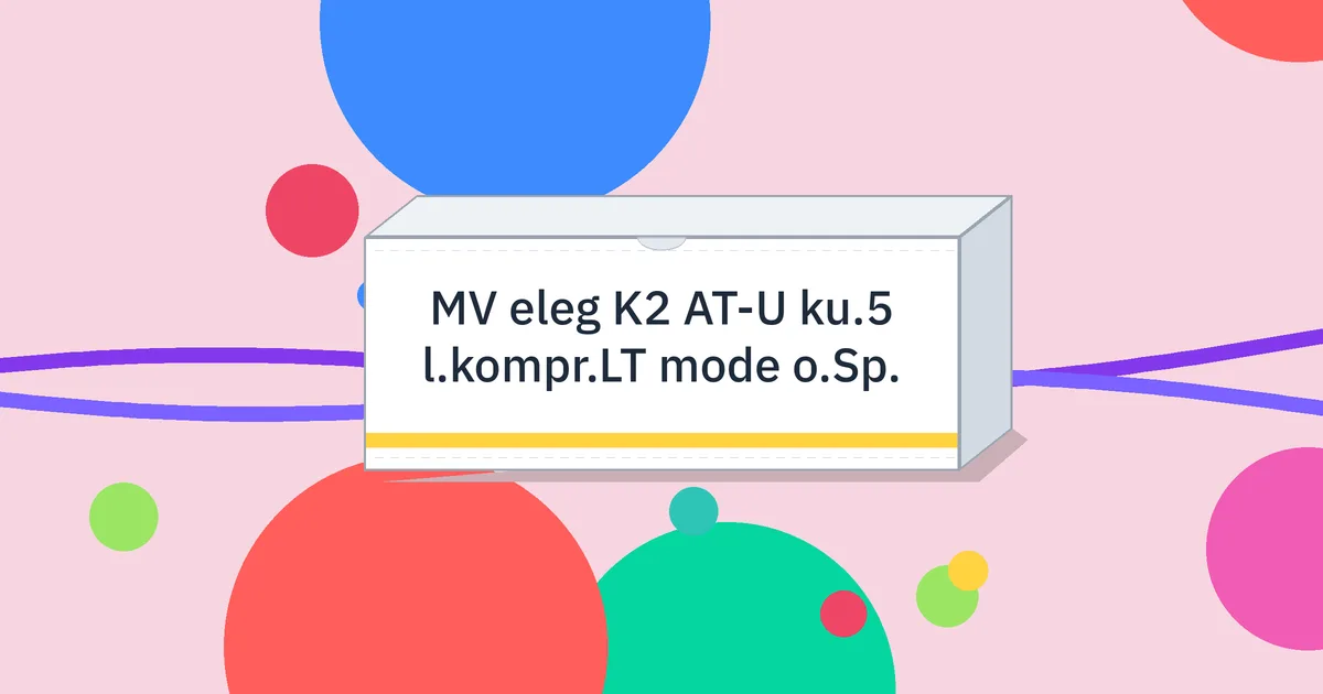 Symbolbild: Packung mit der Aufschrift MV eleg K2 AT-U ku.5 l.kompr.LT mode o.Sp. (PZN 06191900) – Verfügbarkeit und Bezug in Apotheken in Frankfurt am Main
