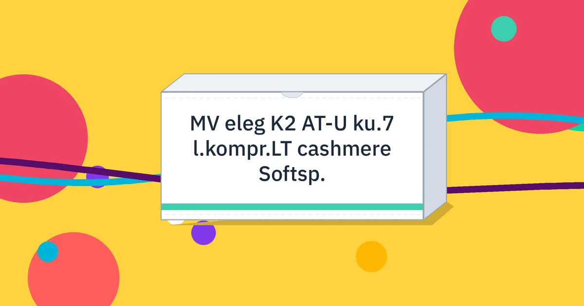 Symbolbild: Packung mit der Aufschrift MV eleg K2 AT-U ku.7 l.kompr.LT cashmere Softsp. (PZN 14665401) – Verfügbarkeit und Bezug in Apotheken in Frankfurt am Main