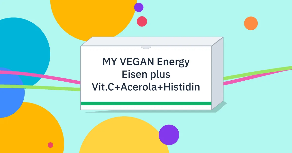Symbolbild: Packung mit der Aufschrift MY VEGAN Energy Eisen plus Vit.C+Acerola+Histidin (PZN 12909454) – Verfügbarkeit und Bezug in Apotheken in Frankfurt am Main