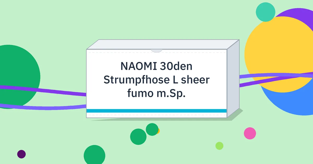 Symbolbild: Packung mit der Aufschrift NAOMI 30den Strumpfhose L sheer fumo m.Sp. (PZN 16178585) – Verfügbarkeit und Bezug in Apotheken in Frankfurt am Main
