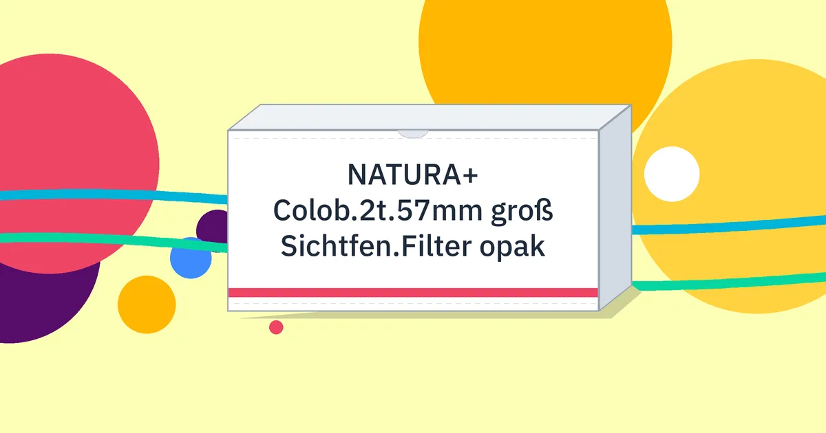 Symbolbild: Packung mit der Aufschrift NATURA+ Colob.2t.57mm groß Sichtfen.Filter opak (PZN 13232976) – Verfügbarkeit und Bezug in Apotheken in Frankfurt am Main