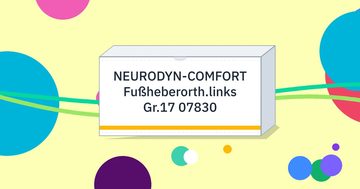 Symbolbild: Packung mit der Aufschrift NEURODYN-COMFORT Fußheberorth.links Gr.17 07830 (PZN 09389962) – Verfügbarkeit und Bezug in Apotheken in Frankfurt am Main