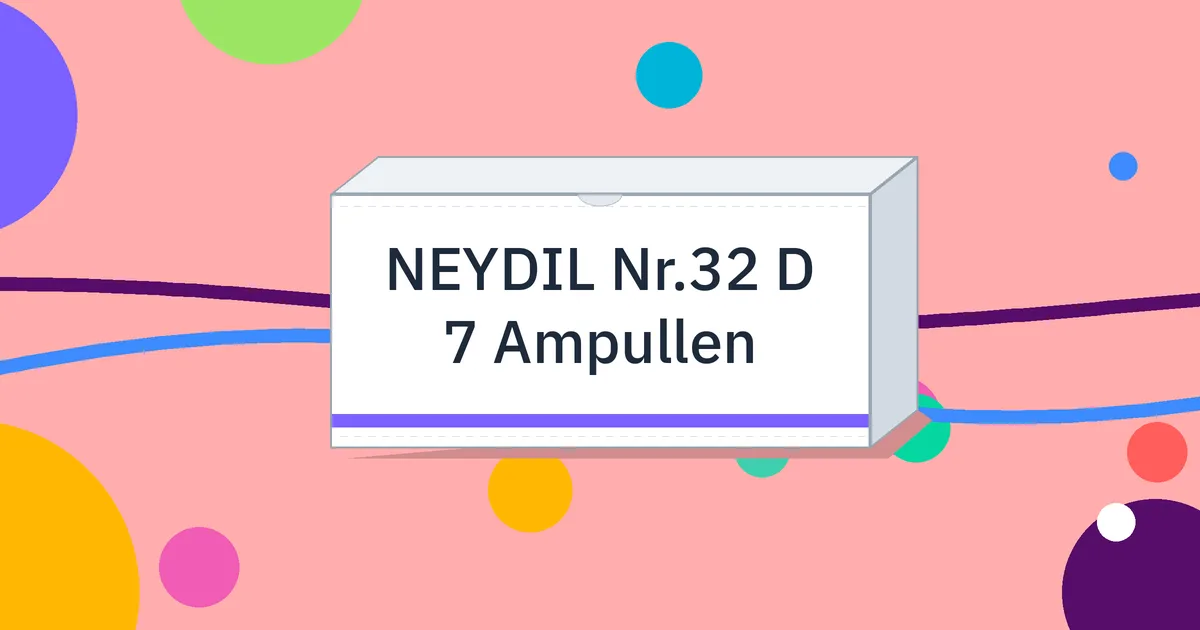 Symbolbild: Packung mit der Aufschrift NEYDIL Nr.32 D 7 Ampullen (PZN 06486765) – Verfügbarkeit und Bezug in Apotheken in Frankfurt am Main