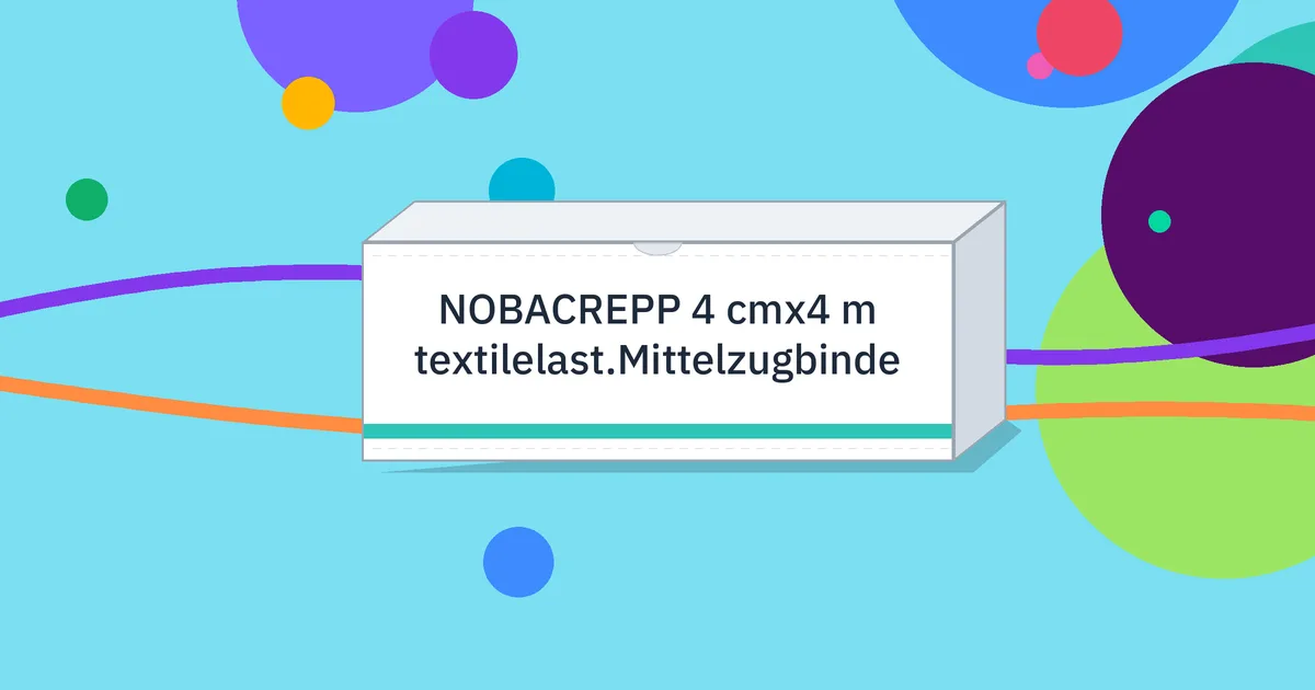 Symbolbild: Packung mit der Aufschrift NOBACREPP 4 cmx4 m textilelast.Mittelzugbinde (PZN 01415424) – Verfügbarkeit und Bezug in Apotheken in Frankfurt am Main