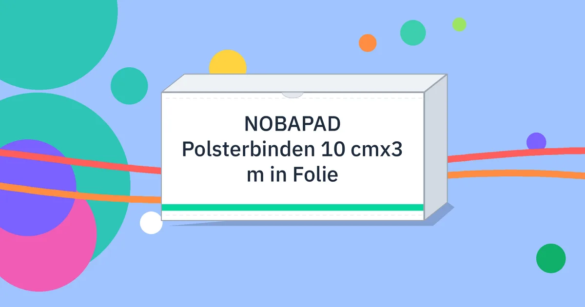 Symbolbild: Packung mit der Aufschrift NOBAPAD Polsterbinden 10 cmx3 m in Folie (PZN 16029247) – Verfügbarkeit und Bezug in Apotheken in Frankfurt am Main