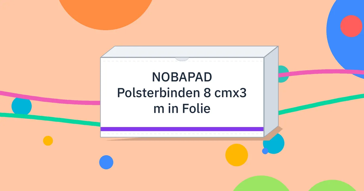 Symbolbild: Packung mit der Aufschrift NOBAPAD Polsterbinden 8 cmx3 m in Folie (PZN 16029365) – Verfügbarkeit und Bezug in Apotheken in Frankfurt am Main