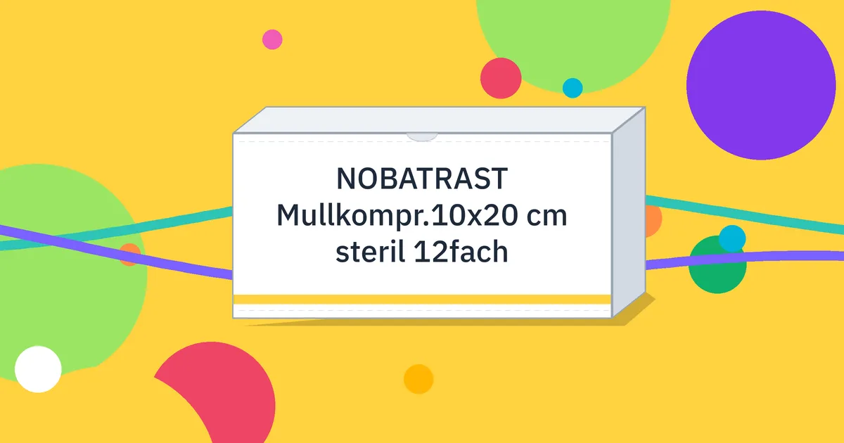 Symbolbild: Packung mit der Aufschrift NOBATRAST Mullkompr.10x20 cm steril 12fach (PZN 08848907) – Verfügbarkeit und Bezug in Apotheken in Frankfurt am Main
