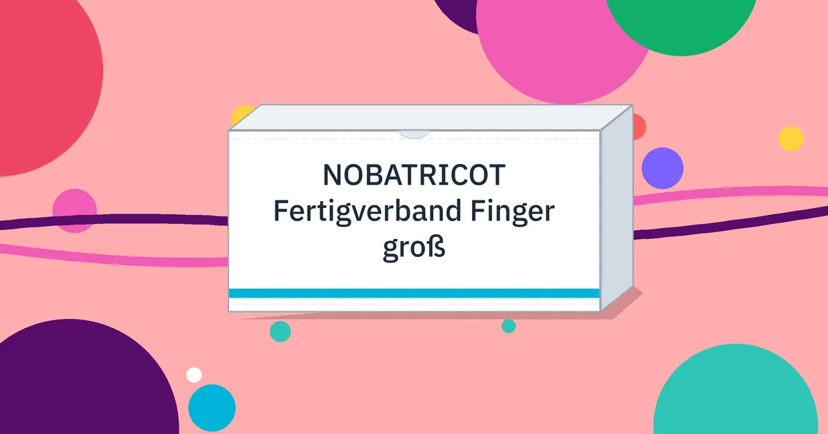 Symbolbild: Packung mit der Aufschrift NOBATRICOT Fertigverband Finger groß (PZN 13875266) – Verfügbarkeit und Bezug in Apotheken in Frankfurt am Main
