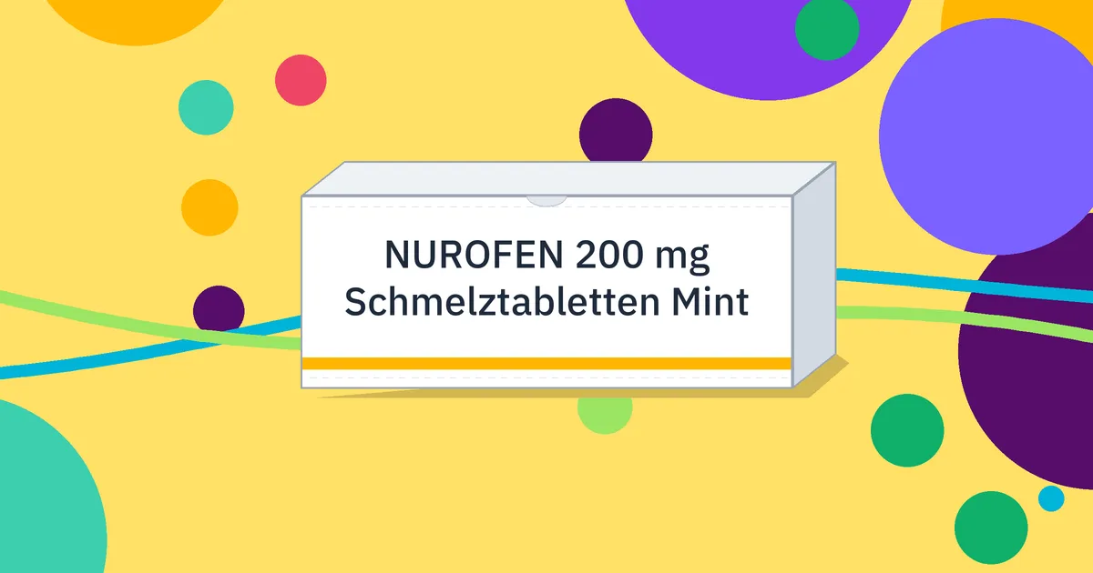 Symbolbild: Packung mit der Aufschrift NUROFEN 200 mg Schmelztabletten Mint (PZN 11128051) – Verfügbarkeit und Bezug in Apotheken in Frankfurt am Main