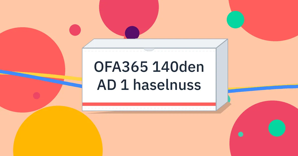 Symbolbild: Packung mit der Aufschrift OFA365 140den AD 1 haselnuss (PZN 16722698) – Verfügbarkeit und Bezug in Apotheken in Frankfurt am Main