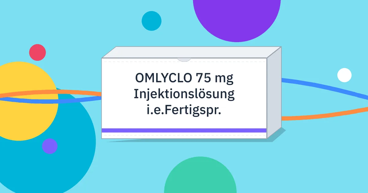 Symbolbild: Packung mit der Aufschrift OMLYCLO 75 mg Injektionslösung i.e.Fertigspr. (PZN 20310122) – Verfügbarkeit und Bezug in Apotheken in Frankfurt am Main